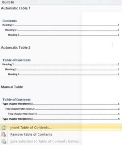 Table of Contents Formats | Table of Contents | 15 Writers